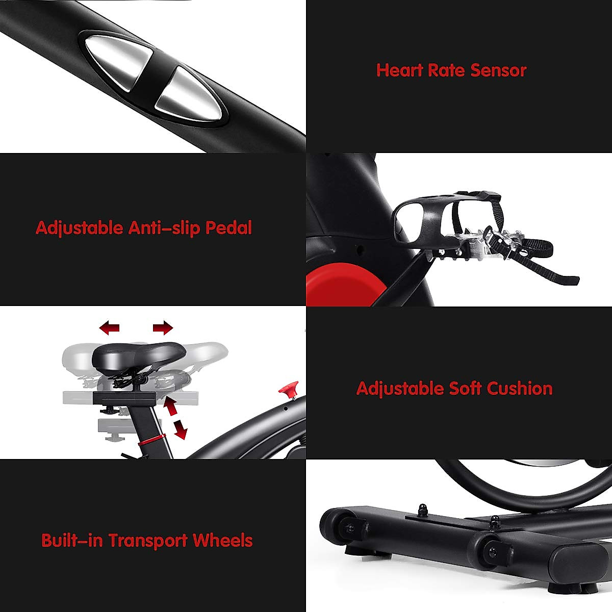 GYMAX Indoor Exercise Cycling Bike, Stationary Bike with 20lbs Steel Flywheel & Heart Rate Monitor, Silent Operation for Home, Gym, Office (Black+Red)