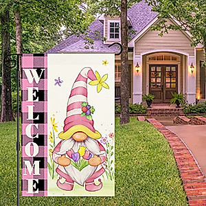 OlaTopia Set of 4 Gnome Seasonal Garden Flags 12x18 Double Sided, Buffalo Plaid Welcome Spring Summer Winter Fall Garden Flag, Vertical Burlap Farmhouse Yard Flags for Home Outdoor Decor