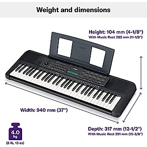 YAMAHA, 61-Key PSR-E273 Portable Keyboard with PA130 Power Adapter, Black