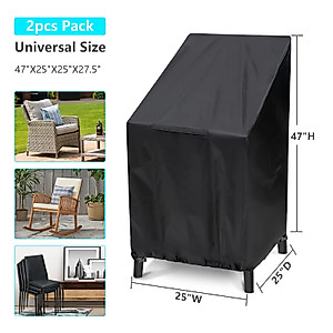 HENAYUK Outdoor Chair Covers-2 Pack Waterproof Garden Patio Chair Covers Dust Proof, Rainproof and Snow Proof High Back Patio Stacking Chair Covers 47×25×25×27.5 in Outdoor Furniture Cover