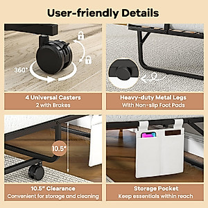 Giantex Folding Bed with Mattress and Top Pillow, Twin Size Portable Guest Bed w/Metal Frame, Storage Pocket, Space-Saving Rollaway Bed with Memory Foam Mattress for Adults, Foldable Bed, 75" x 39"