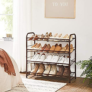 SONGMICS 4-Tier Shoe Rack and 2-Tier Shoe Rack Bundle, Stackable Shoe Rack, Tilting Adjustable Shoe Organizer, for High Heels, Trainers, Entryway, Closets, Bronze ULMR067A01 and ULMR065A01
