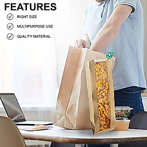 MT Products Paper Bread Bags - Kraft Brown Bakery Bags with Window - 6.5" x 2" x 18" Breathable Bread bags for Homemade Bread Gift Giving (Pack of 50) - Made in the USA