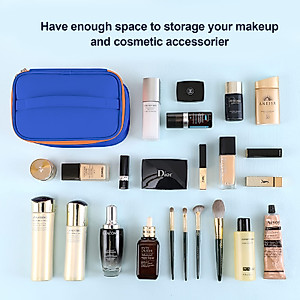 Makeup Bag Portable Travel Cosmetic Bag for Women, Beauty Zipper Makeup Organizer PU Leather Washable Waterproof (Blue)