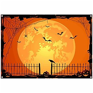 Swepuck 7x5ft Orange Halloween Photo Backdrop for Parties Large Pumpkin Patch Moon Picture Photography Background Kids Witch Haunted House Decorations Banner