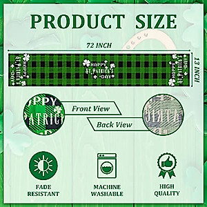 St Patricks Table Runner, Cozy Zestie Spring Green Shamrock Burlap Table Runners Holiday Day Decoration Kitchen Dining Buffalo Plaid Lucky Clover Table Runners for Home Party Decor 13 x 72 Inch