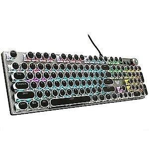 ZDawnn Typewriter Style Mechanical Gaming Keyboard.LED Rainbow Backlit,104 Keys,Retro Punk Round Keycaps with Brown Switch,Wired with USB-A,for PC/Mac/Laptop