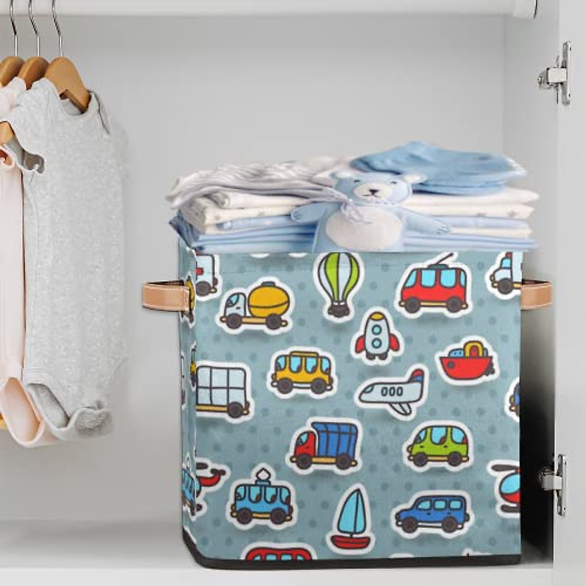 Cube Storage Bins 13 Inch Fabric Storage Basket Truck Plane Square Storage Bins Collapsible Nursery Storage Bin Organizer Basket Car Ship Storage Box for Shelves, Closet