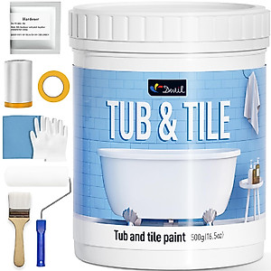 DWIL Tile Paint, Tub and Tile Refinishing Kit with Tools, Tub Refinishing Kit White Bathtub Paint Water Based &Low Odor, Easy to Use Sink Paint for Bathroom Kitchen, Semi-Gloss White, 25-30sq.ft