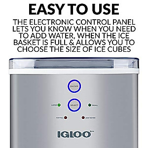 Igloo Electric Countertop Ice Maker Machine - Automatic and Portable - 33 Pounds in 24 Hours - Ice Cube Maker - Ice Scoop and Basket - Ideal for Iced Coffee and Cocktails - Stainless Steel