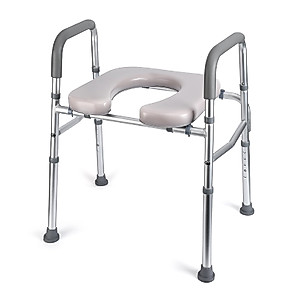 Raised Toilet Seat, 350LB Stand Alone Homecare Commode Bathroom Assist Frame for Elderly, Handicapped, Disabled, Adjustable Height, Padded Seat