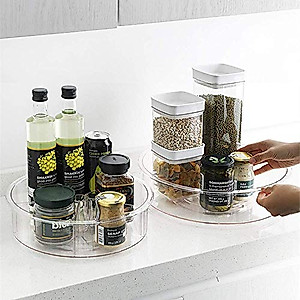 Slideep Plastic Round Lazy Susan Rotating Turntable Food Storage Container for Cabinet, Pantry, Refrigerator, Countertop, Spinning Organizer for Spices, Condiments, Baking Supplies 12'' - 2 Packs