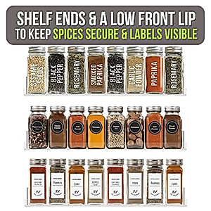 Pretty Display Spice Rack Wall Mount Crystal Clear Acrylic Spice Rack Organizer [3 Pack] Strong & Secure Shelf Design with Front & Ends -Easy to Install- 15” Customizable Wall Mounted Spice Shelves