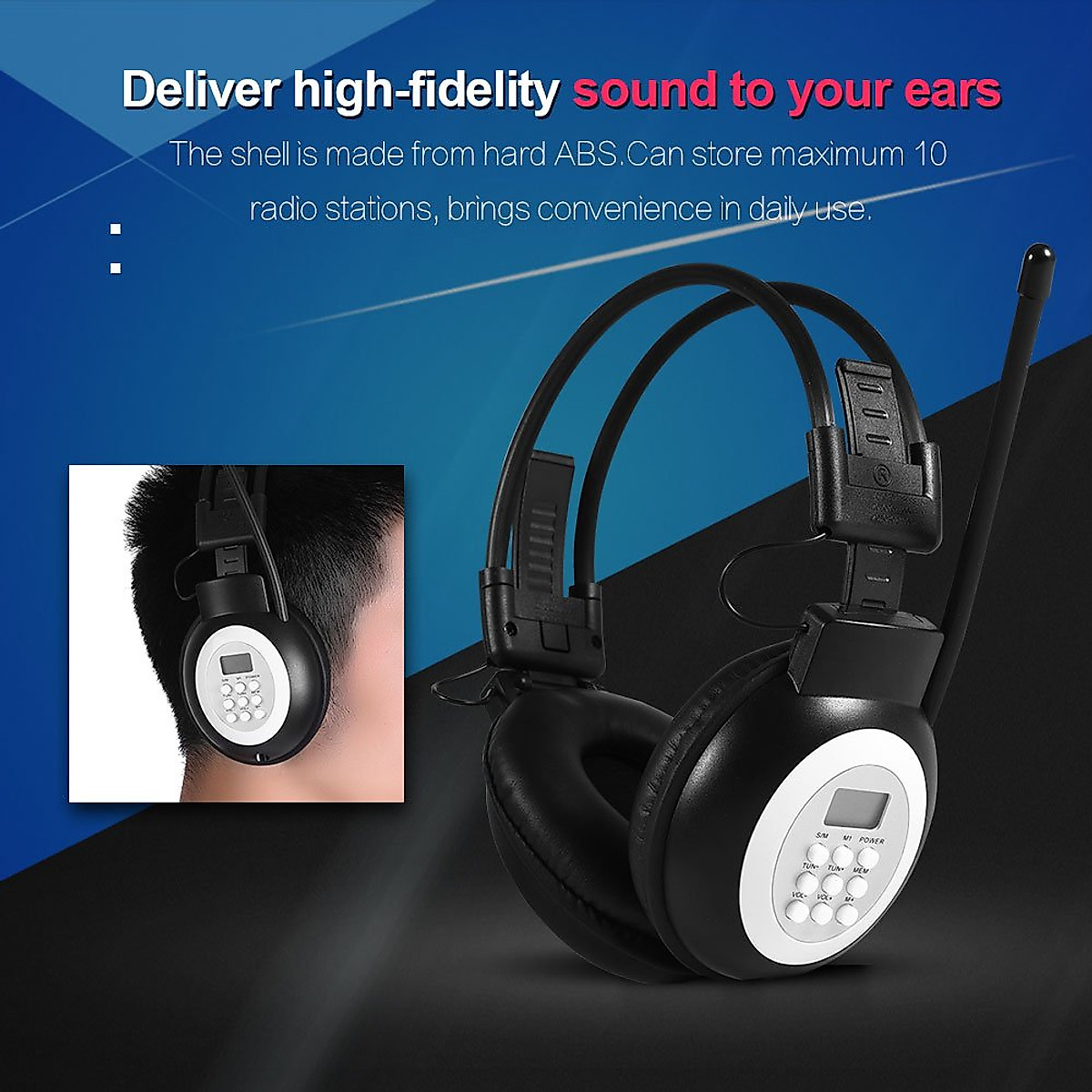 Serounder FM Radio Headphone with LCD Display, Over Ear Foldable Wireless/Wired Stereo Noise-Cancelling HiFi Headset Radio Receiver Hearing Protector Earmuff