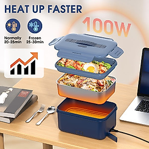 Carsolt Electric Lunch Box Food Heater Upgrade 3 in 1 Portable Food Warmer 100W Leakproof Heated Lunch Box for Adults Car/Truck/Office with 1.8L SS Container Fork Spoon Carry Bag, 12V/24V/110V