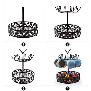 CUKE2BEET Mug Tree with Basket, Coffee Mug Holder Mug Rack with Coffee Pod Storage, Coffee Cup Tree Stand Cup Holder Countertop for Coffee Bar Decor Accessory and Kitchen Organizer (Rotatable)