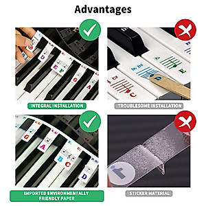 Piano Keyboard Stickers, Full-Size Piano Rake Key Labels Overlay Removable for Beginners Kids (61 Full Keys)
