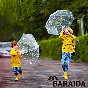Baraida Kids Clear and Transparent Umbrella with an Easy Grip Handle, Dome Bubble Umbrella, Windproof for Kids Boys and Girls, Little Stars