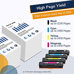 Colorking (with Chip) Compatible Toner Cartridge Replacement for HP 206X 206A W2110A W2110X for HP Color Pro MFP M283fdw M283cdw M255dw M283 M255 Toner Printer (High Yield, Black Cyan Yellow Magenta)