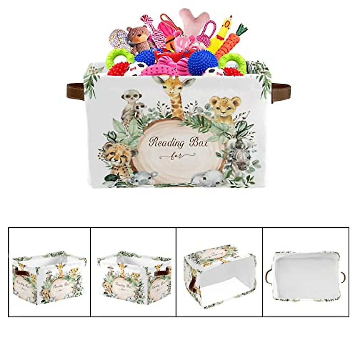 Safari Wild Animal Leaves Personalized Storage Basket ,Custom Storage Bins Cubes Organizer with Handle for Bedroom Wardrobe,Nursery,Basket 1 Pack