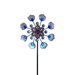 QMCAHCE Peacock Tail Plugin Wind Spinner Windmill 360 Swivel Outdoor Garden Metal Wind Spinner Yard Decor for Patio/Lawn/Garden Windmill Decoration (Blue)