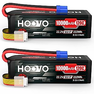 HOOVO 6S Lipo Battery 22.2V 10000mAh 120C RC Battery EC5 Plug Soft Case Compatible for RC Cars, Drones, DJI, FPV, RC Plane, Racing Hobby 2 Pack