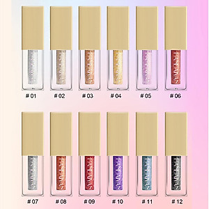 BEUKING Liquid Eye shadow 12 Colors White/Purple/Black/Red/Pink/Orange/Silver Waterproof Long Lasting Glitter Highlighter Pearlescent Shiny Eye Shadow Sequin Eye Silky Cosmetics For Daily Makeup (1#)