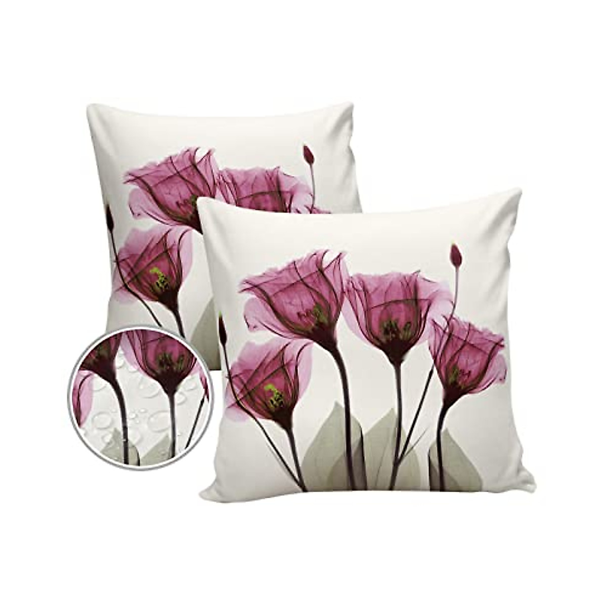 ArneCase Pillow Covers Pack of 2 Outdoor Waterproof Decorative Pillows Case ,Rose Red Tulips Spring Flowers ,Farmhouse Cushion Cases for Patio Furniture Garden-18x18 Inch