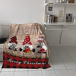 Flannel Fleece Throw Blankets for Bed Couch, Merry Christmas Cute Gnome on Retro Wooden Boards Bed Blanket Cozy Lightweight Warm Blankets,Soft Flannel Blanket for All Season, 39x49Inch
