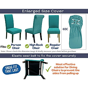 SPRINGRICO 4 Pack Dining Room Chair Covers with seat Belt, Stretch Parsons Chair Slipcover Washable Kitchen Dining Chair Cover Removable Seat Protector Set of 4, S1- Teal