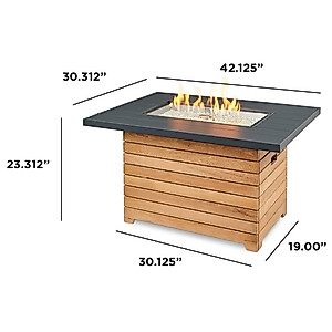 Outdoor GreatRoom Co Propane Fire Pit Table - Darien Gas Fire Pits for Outside Patio - 44 Inch Rectangular Everblend Concrete Firepit Fire Table, Wood Base, Glass Tabletop Cover, 55,000 BTU - Black