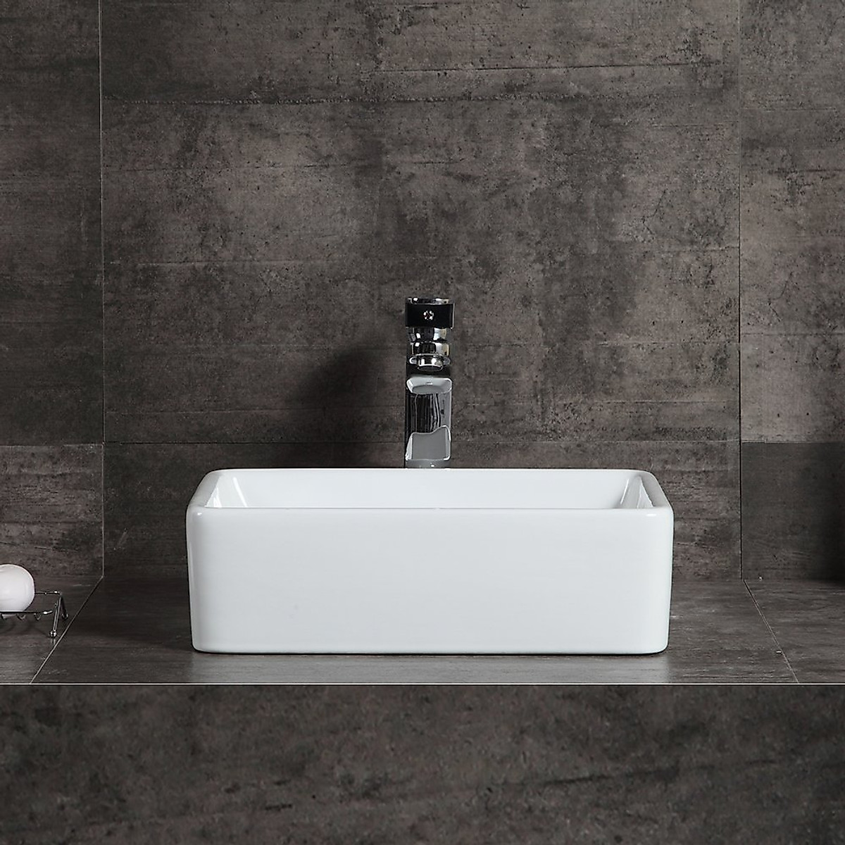 AWESON 16"X12" Rectangular Ceramic Vessel Sink, Vanity Sink, Above Counter White Countertop Sink, Art Basin Wash Basin for Lavatory Vanity Cabinet