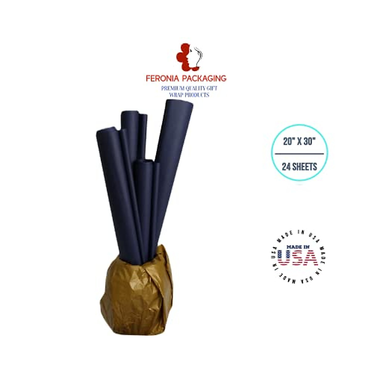 Navy Blue Tissue Paper Squares, Bulk 24 Sheets, Premium Gift Wrap and Art Supplies for Birthdays, Holidays, or Presents by Feronia packaging, Large 20 Inch x 30 Inch