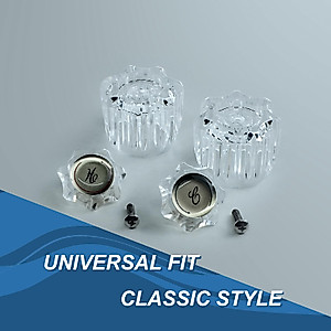 Grandiance Faucet Handles, Bathtub Faucet Knobs, Complete Faucet Rebuild Trim Kit Compatible with Delta/Delex faucets, Hot and Cold Faucet Replacement Handles in Clear Acrylic, 1 Kit
