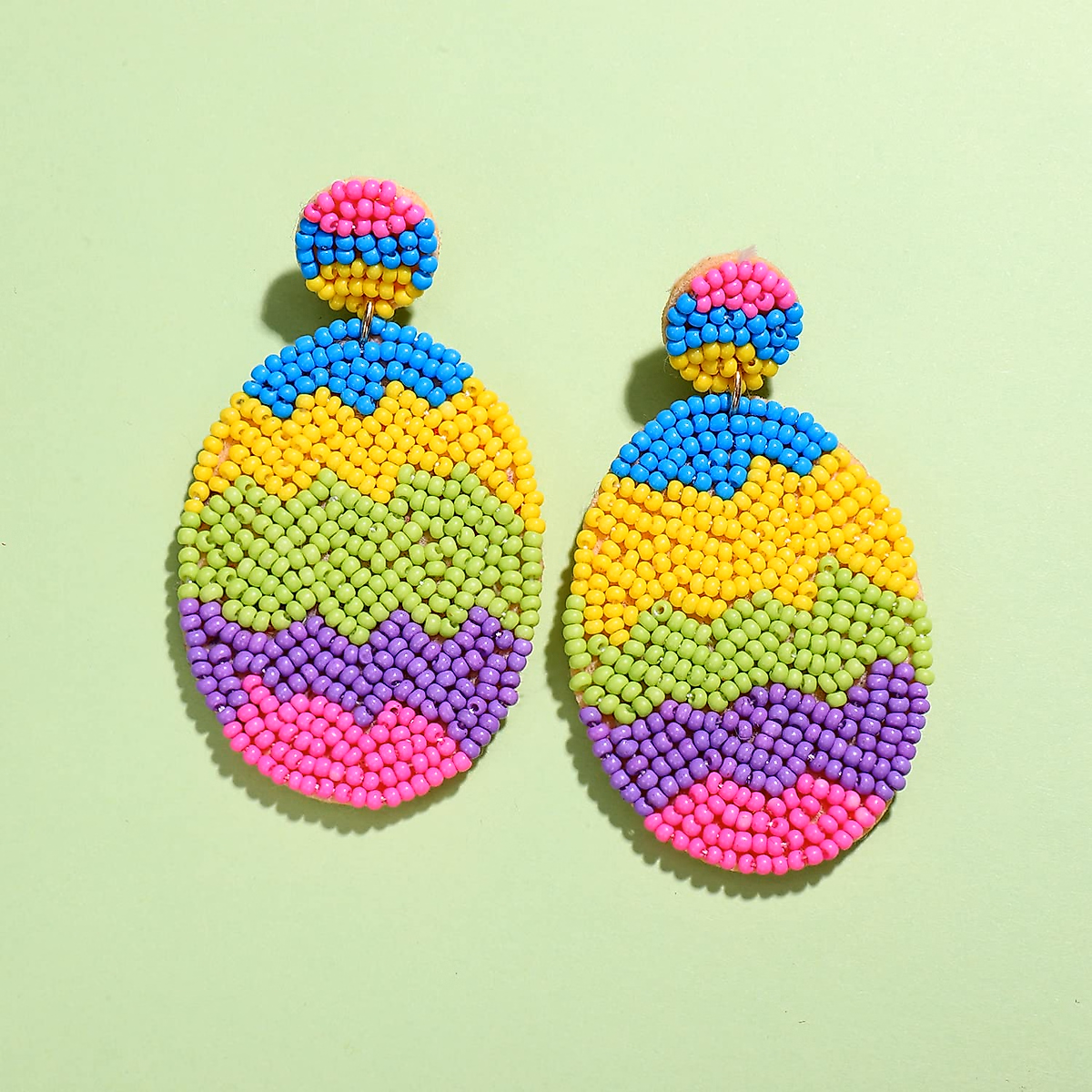 Easter Beaded Earrings for Women Boho Hypoallergenic Handmade Bunny Dangling Earrings Rainbow Egg Dangle Earrings Cute Pom Pom Pearl Beads Rabbit Easter Jewelry