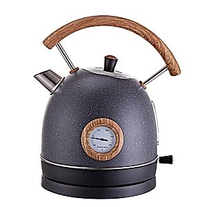 Electric Kettle - 1.7L Retro Tea Kettles for Boiling Water, Nature Stone Finish SMOLON Hot Water Boiler Teapot with Wood Pattern Handle, Food Grade Stainless Steel, Temperature Control, Auto Shut-off
