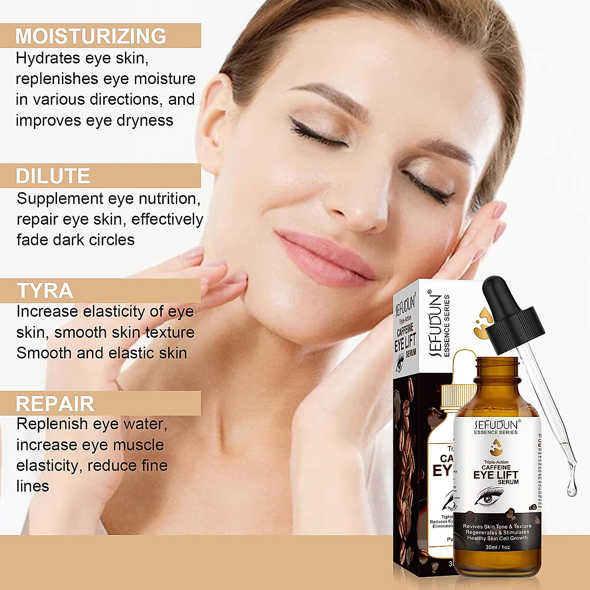 Caffeine Eye Serum, Eye Serum Anti Aging Wrinkles Effectively Fades Dark Circles, Eye Bags, Helping to Minimize Wrinkles and Fine Lines, Eliminate Puffiness, with EGCG, Vitamin C Under Eye Serum 30ml