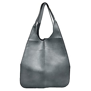 Oversized Soft Leather Shoulder Bag Foldable Hobo Bag Weekend Travel Tote (Grey)