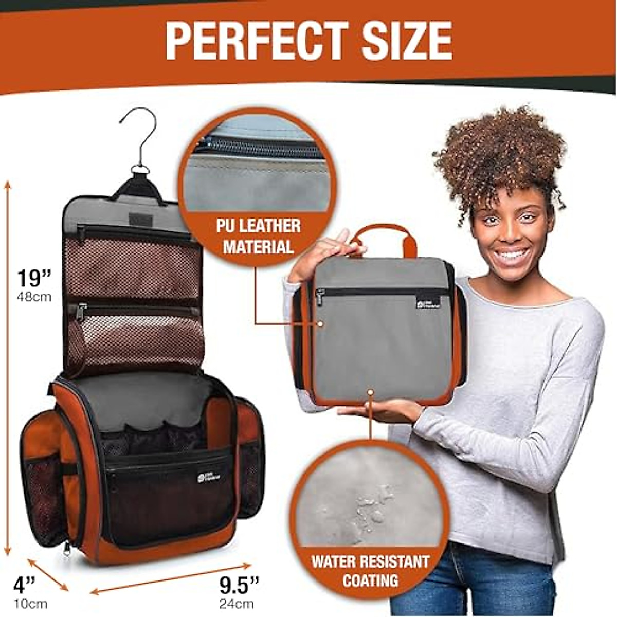 D&D Hanging Travel Toiletry Bag for Men and Women – Cosmetics, Makeup and Toiletries Organizer Kit with 10 Compartments, YKK Zippers, XXL Metal Swivel Hook, Water-Resistant Nylon