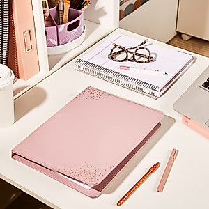 Erin Condren Vegan Leather with Metallic Accents Clipfolio with Lined Notepad Included. Measures 9.75”W x 12.5”L x 1.25”H. Includes a 25 Sheet Note Taking Pad