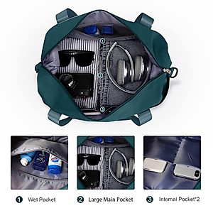 Travel Waterproof Gym Tote Bag with Fanny Pack,Weekender Carry On Overnight Bags for Women with Trolley Sleeve Wet Pocket,Duffel Hospital Bag, Dark Blue