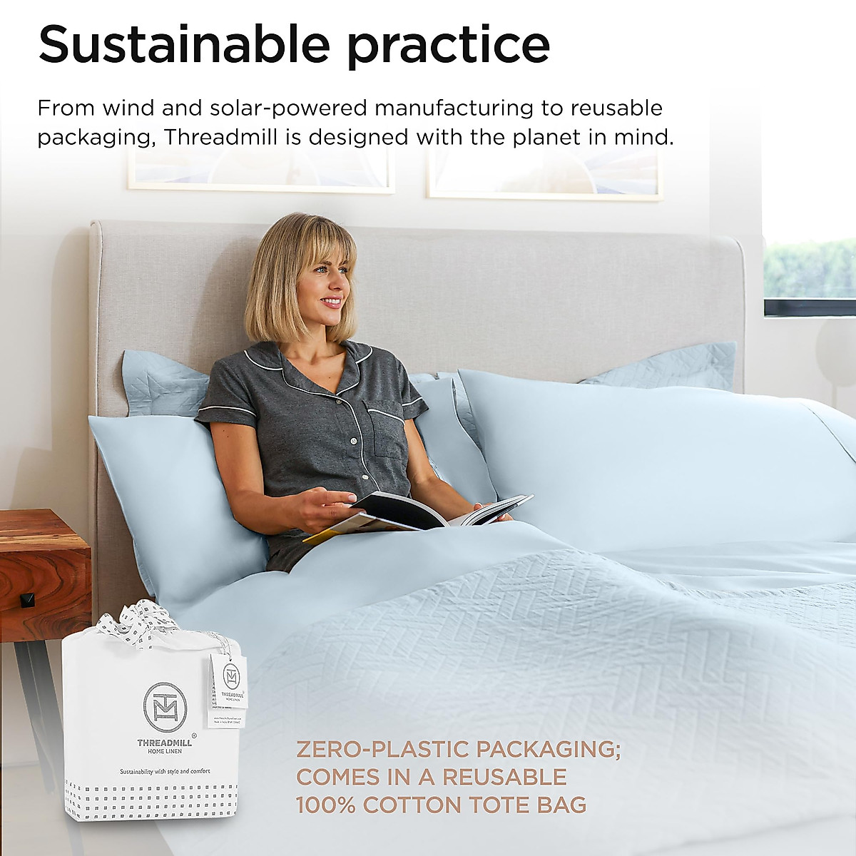 Threadmill Egyptian Cotton Full Size Sheet Set | 100% Certified Egyptian Cotton Sheets for Full Size Bed | Full Bed Sheets Set 16" Deep Pocket | Soft Sateen 4-Piece Cooling Bedding Set | Light Blue