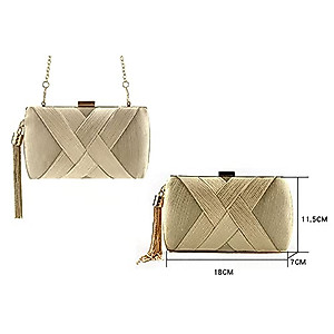 Women's Elegant Satin Fashion Tassel Evening Bag Clutch Purse for Bride Wedding Prom Night Out Party (Gold)