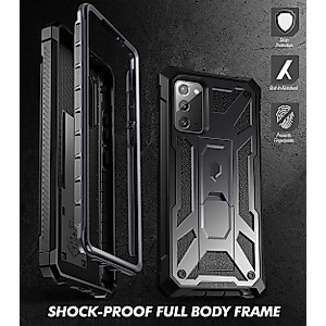 Poetic Spartan Series for Samsung Galaxy Note 20 Case, Full-Body Rugged Dual-Layer Metallic Color Accent with Premium Leather Texture Shockproof Protective Cover with Kickstand, Gun Metal