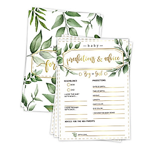 All Ewired Up 50 Baby Shower Predictions and Advice Cards, Greenery Baby Shower Games and Activities (50)
