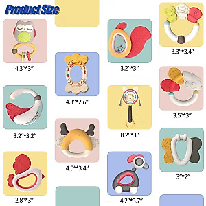 LAFALA Baby Toys 3-6 Months Baby Rattle Set Teething Toys for Babies 0-6 Months 11 PCS 4 Month Old Toys for Babies Teether Baby Essentials with Storage Box Infant Toys Newborn Toys Baby Girls Gifts