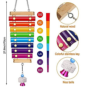 Gejoy 6 Pieces Chicken Toys Set Chicken Bird Xylophone Toy Wood Stand Hen Mirror Toy Coop Swing Chicken Veggies Skewer Fruit Holder, Vegetable Hanging Feeder Chicken Chewing Foraging Toys for Chicken