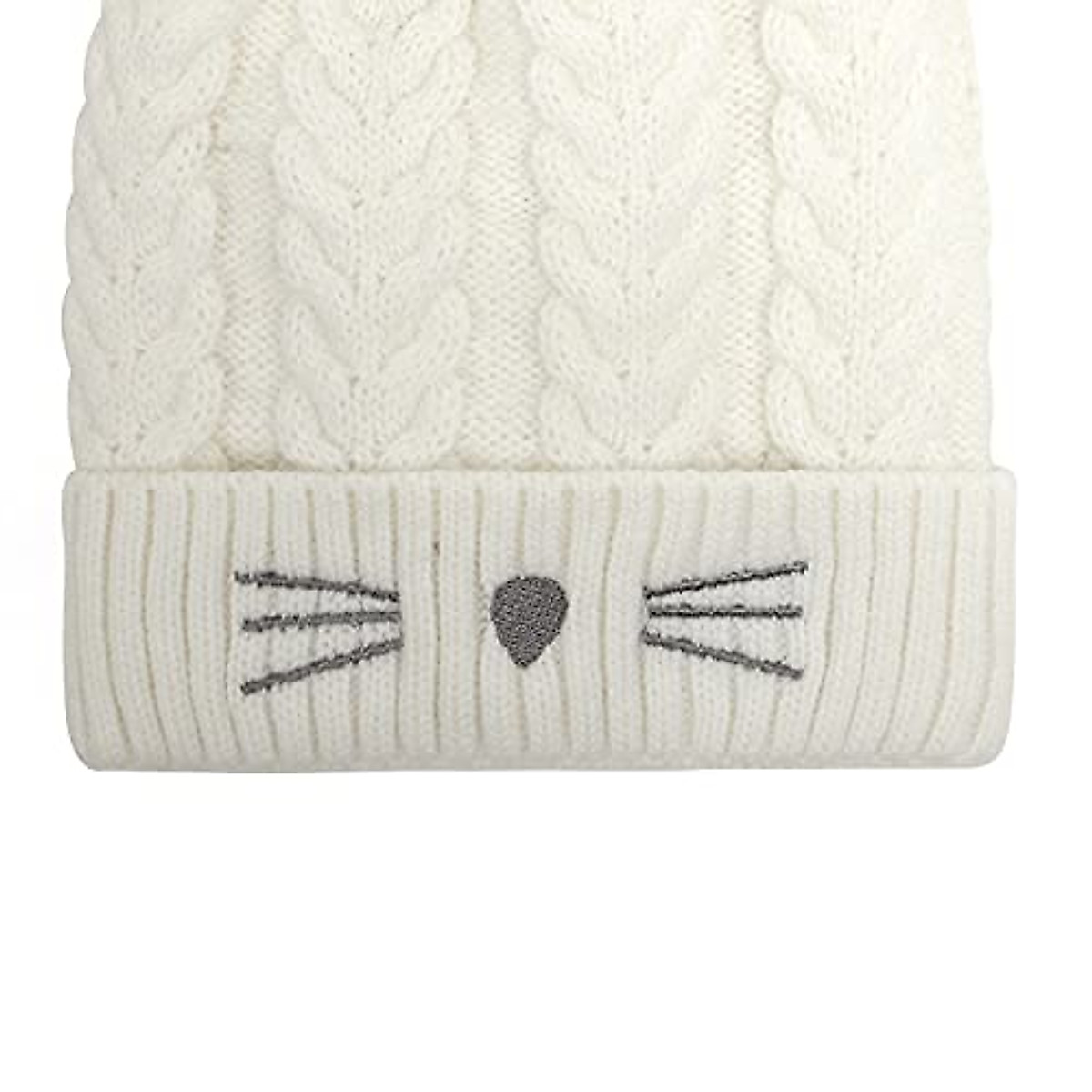 BUBO.YAA Baby Girl Winter Hat Cable Knit Baby Beanie for Infant Toddler Double Faux Fur Pom Pom Beanie with Fleece Lining