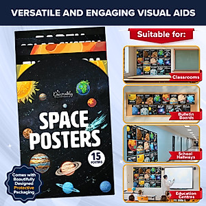 Decorably 15 Space Theme Classroom Decor - 11x14in Space Classroom Decor, Solar System Poster, Space Decorations for Classroom, Space Posters, Outer Space Classroom Decorations, Space Poster