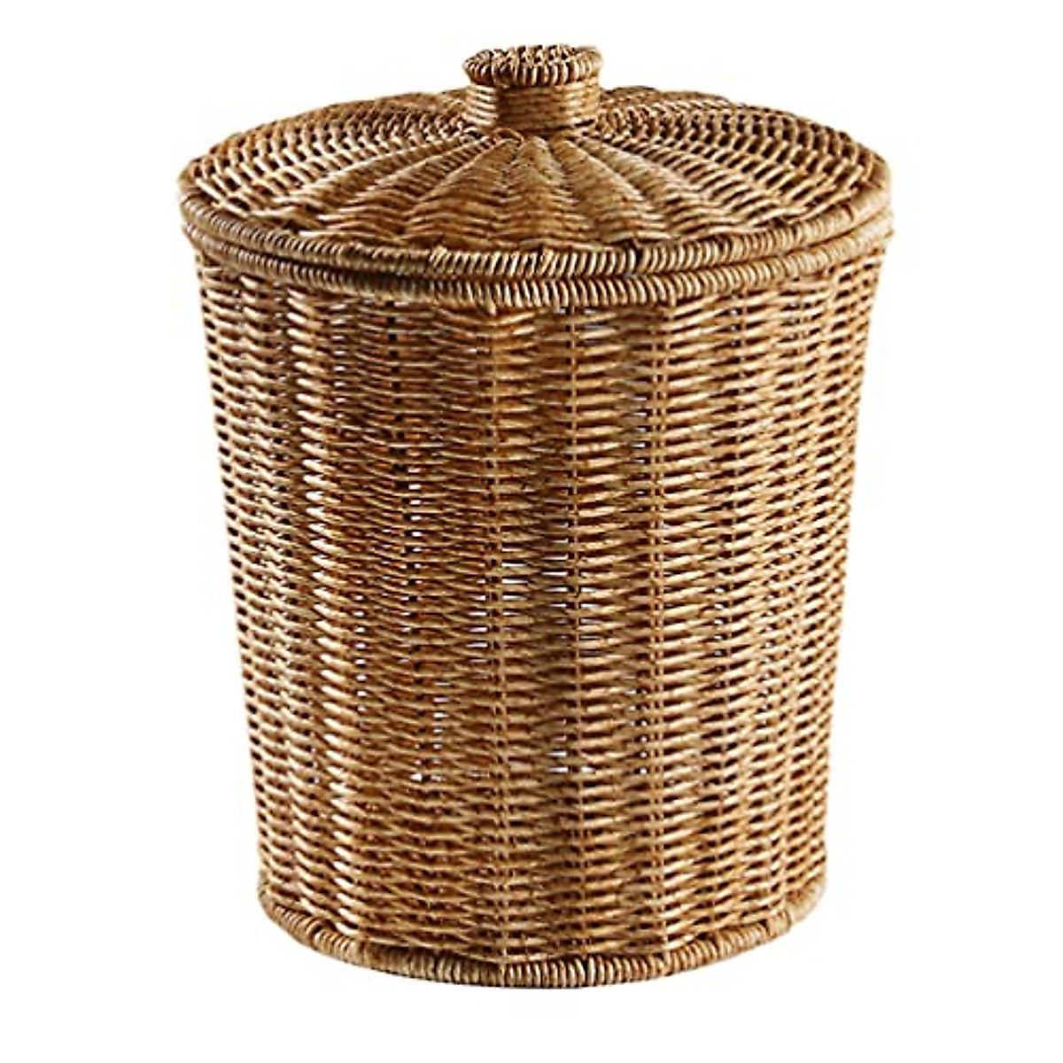 Tofficu Plastic woven wastebasket Woven Storage Baskets with Lid Laundry Basket Paper Waste Basket Garbage Container Bin for Home desktop garbage bin Office rattan storage basket